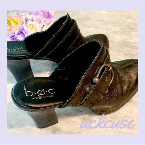 boc | Shoes | Boc Black Leather Chunky Heel Clog | Poshmark
